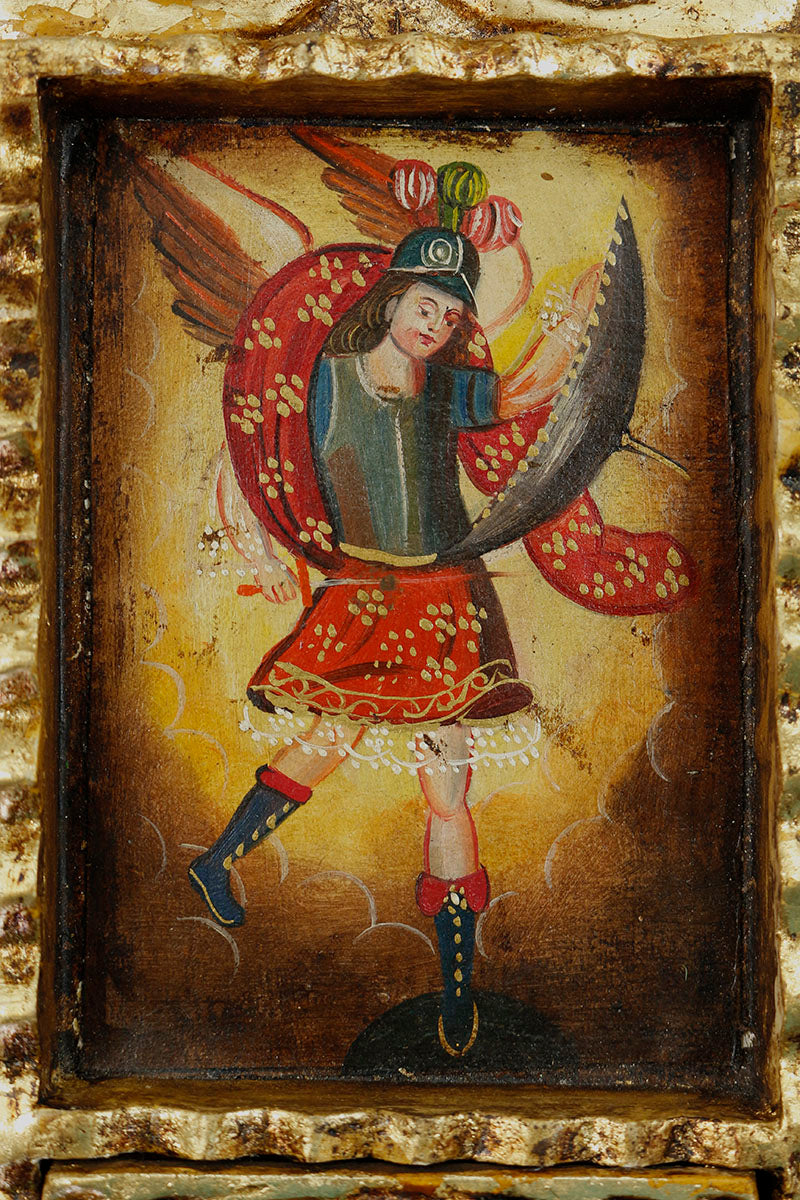 Archangel Michael Peru Retablo Folk Art Painting Handcarved Wood Altar ...